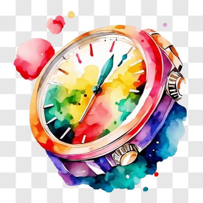Download Colorful Watercolor Painted Watch on Black Background PNGs ...