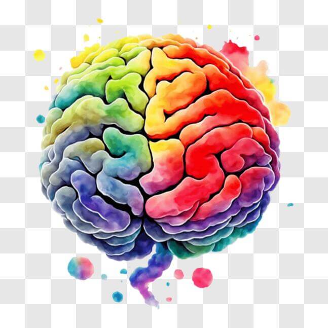 Download Colorful Brain Illustration with Black Paint Splashes PNGs ...