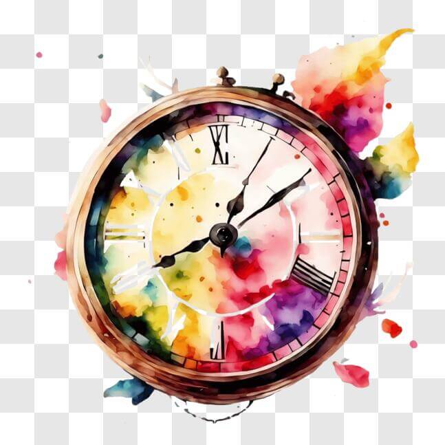 Download Colorful Watercolor Clock on Black Background PNGs Online ...
