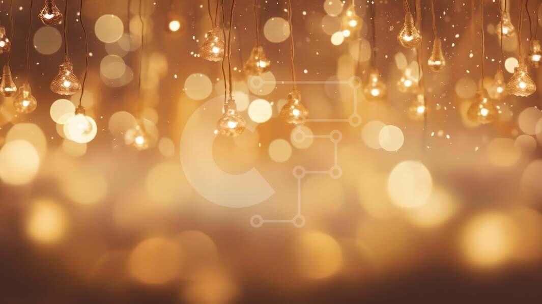 Golden Background with Festive Light Bulbs stock photo | Creative Fabrica