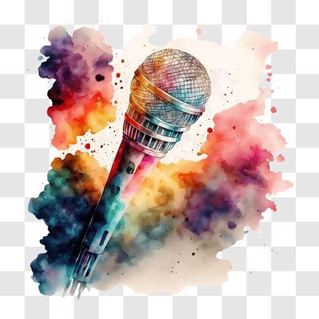 Download Colorful Watercolor Painting of a Microphone PNGs Online ...