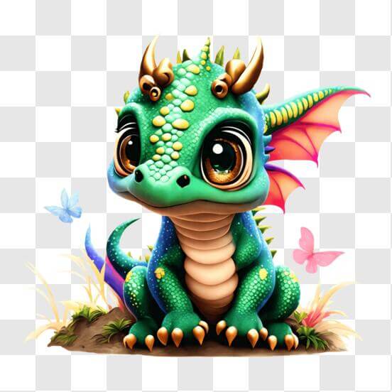 Download Adorable Cartoon Dragon with Green and Purple Scales PNG ...