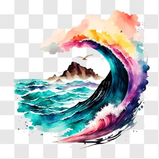 Download Ocean Wave Heart Watercolor Painting with Colorful Corals and ...