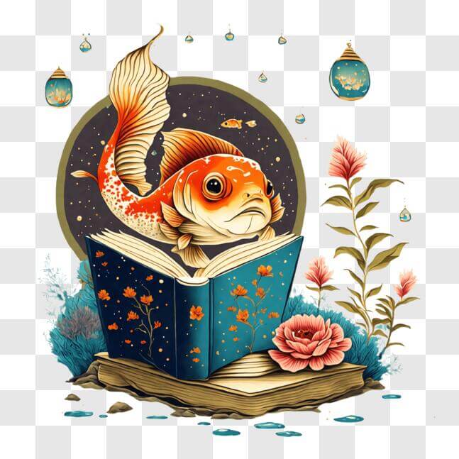 Download Koi Fish Reading a Book Illustration PNGs Online - Creative ...