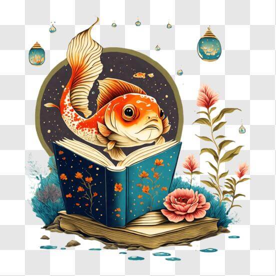 Download Koi Fish Reading a Book Illustration PNGs Online - Creative ...