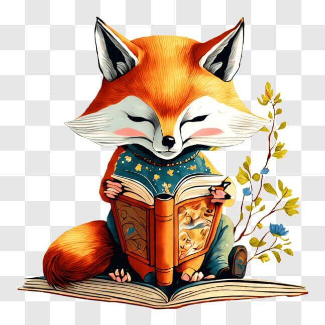 Download Cute Fox Reading Book Illustration PNGs Online - Creative Fabrica