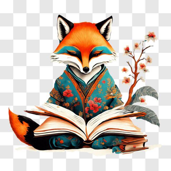 Download Orange Fox Reading a Book PNGs Online - Creative Fabrica