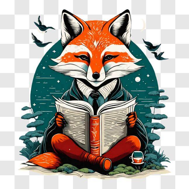 Download Cute Fox Reading Illustration PNGs Online - Creative Fabrica