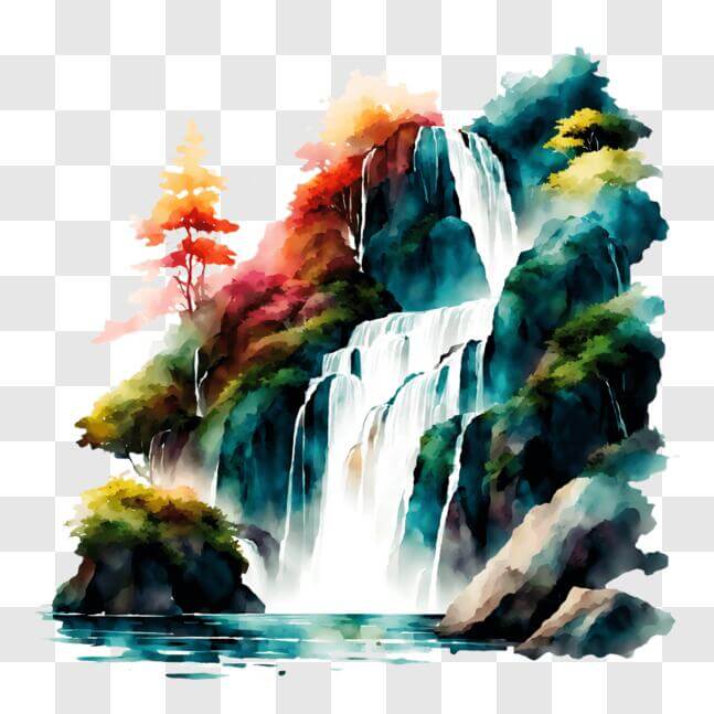Download Abstract Waterfall Painting with Colorful Trees PNGs Online ...