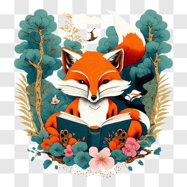Download Fox reading in the woods illustration PNGs Online - Creative ...