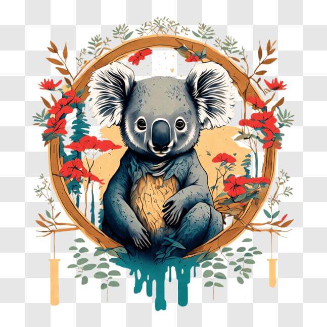 Download Koala Bear in Ornate Frame with Floral Surroundings PNGs ...