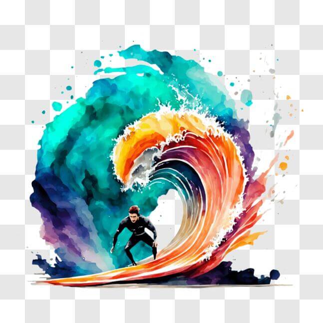 Download Surfer riding waves with colorful splashes PNGs Online ...
