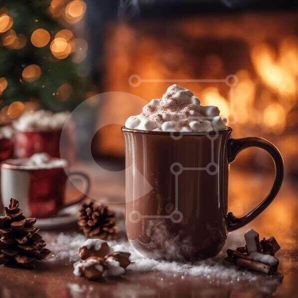 Cozy Holiday Vibes: Hot Cocoa by the Fireplace stock photo | Creative ...