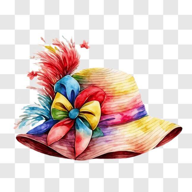 Download Colorful Hat with Bow and Feathers PNGs Online - Creative Fabrica