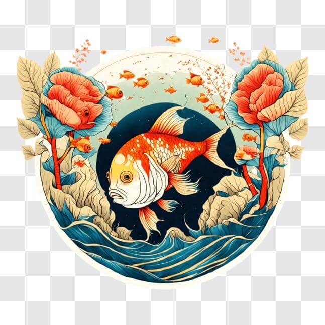 Download Gold Fish Swimming in Water with Flowers PNGs Online ...