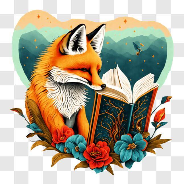 Download Orange Fox Reading a Book in a Garden PNGs Online - Creative ...