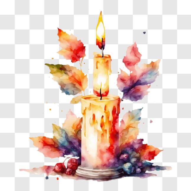 Download Watercolor Candle with Autumn Leaves and Berries PNGs Online ...