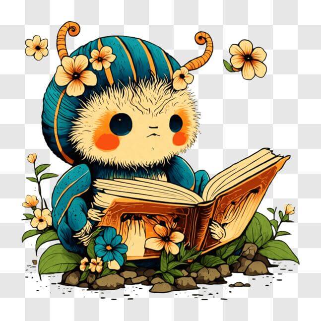 Download Cute Bug Reading a Book Outdoors PNGs Online - Creative Fabrica