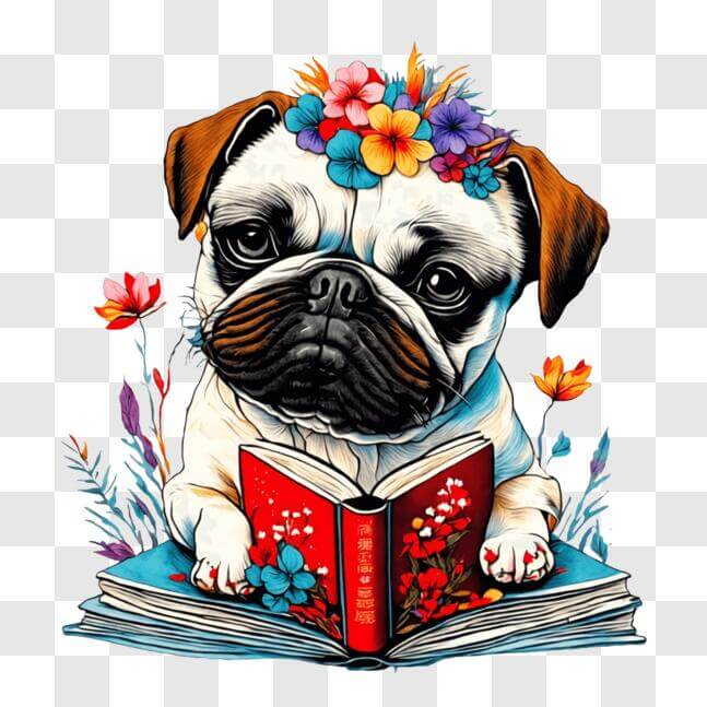 Download Reading Is Good For You - Pug Dog Illustration PNGs Online ...