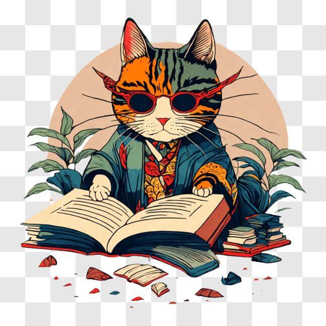 Download Cool Cat with Sunglasses Reading a Book PNGs Online - Creative ...