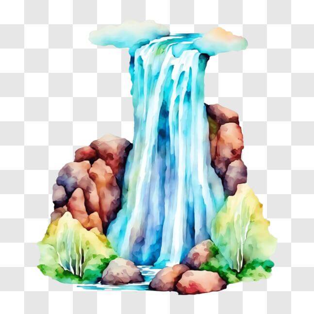 Download Watercolor Waterfall with Rocks and Clouds PNGs Online ...