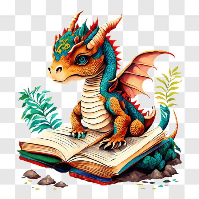 Download Colorful Dragon Reading a Book PNGs Online - Creative Fabrica
