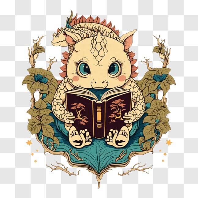 Download Cute Dragon Reading an Open Book PNGs Online - Creative Fabrica