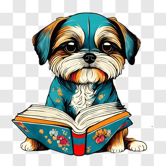 Download Cute dog reading a book PNGs Online - Creative Fabrica
