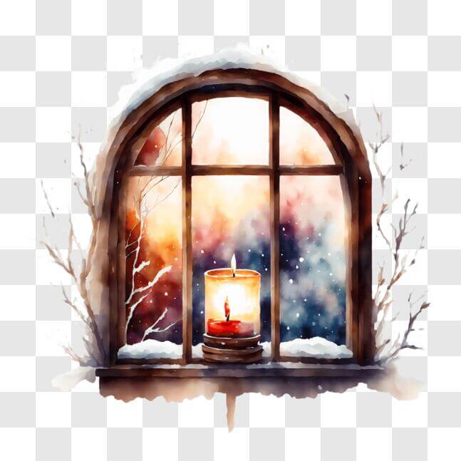 Download Winter Window with Snowy Scenery and Candle PNGs Online ...