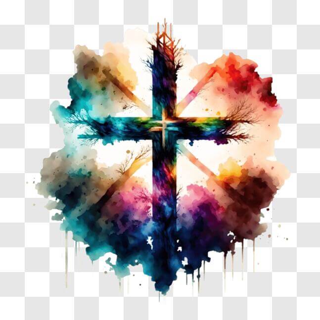 Download Colorful Cross with Watercolor Splashes Background PNGs Online ...