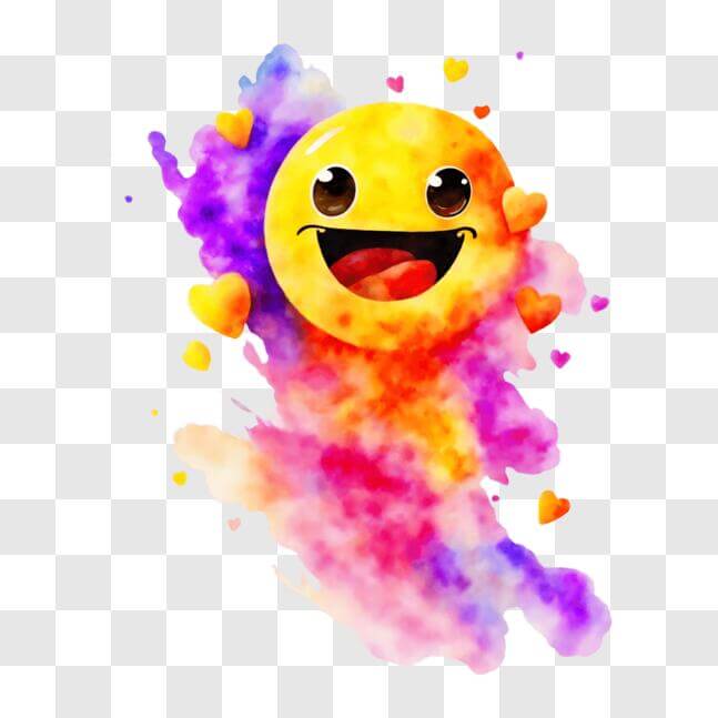 Download Colorful Smiling Emoticon with Paint Splatters and Hearts PNGs ...