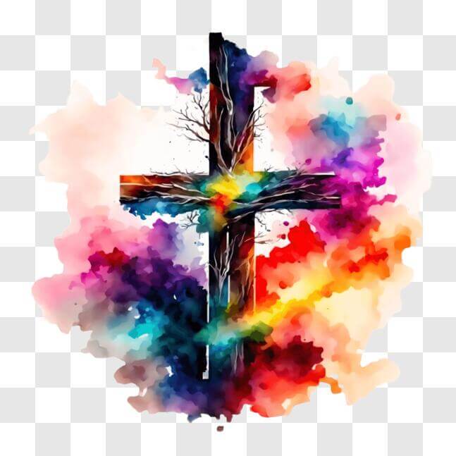 Download Inspirational Artwork: Colorful Cross with Watercolor Splashes ...