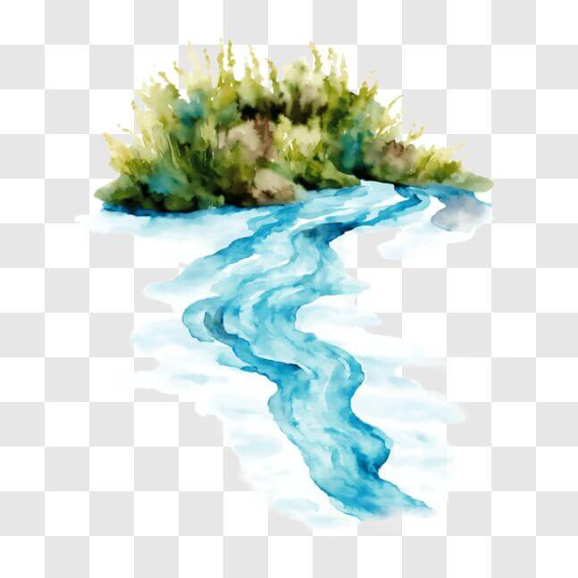 Download Isolated River Watercolor Painting with Grass and Trees PNGs ...
