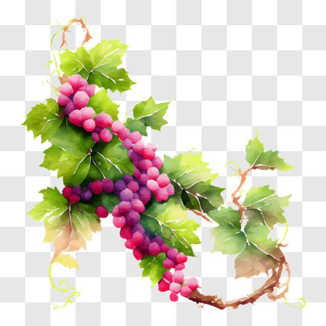 Download Cluster of Grapes on Vine with Green Leaves PNGs Online ...