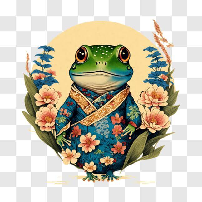 Download Green Frog in Traditional Japanese Attire Surrounded by ...