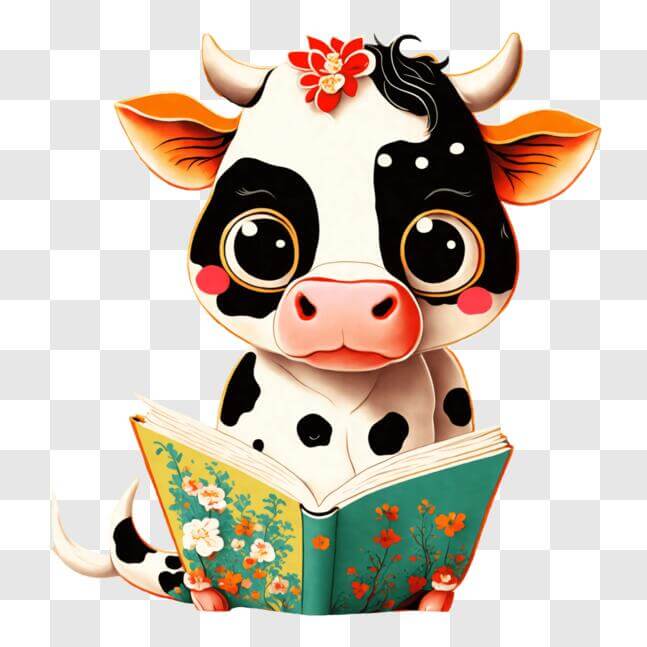 Download Cute Cow Reading Book with a Hat PNGs Online - Creative Fabrica