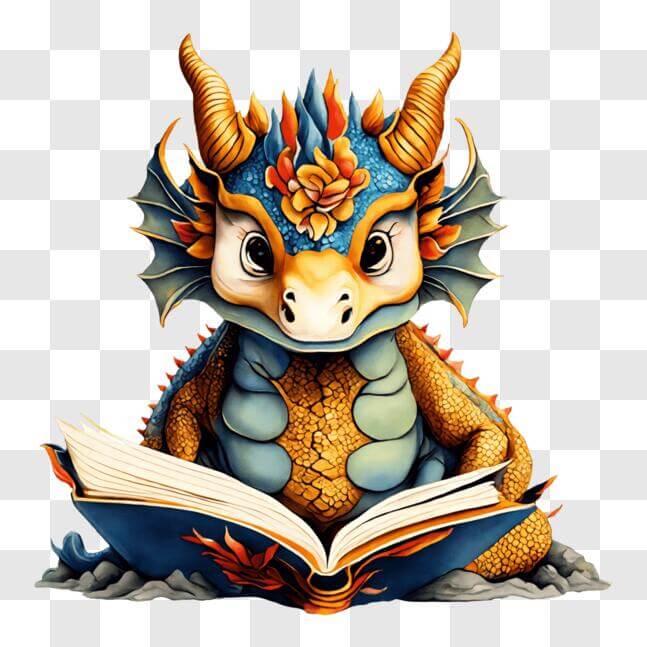 Download Cartoon Dragon Reading a Book PNGs Online - Creative Fabrica