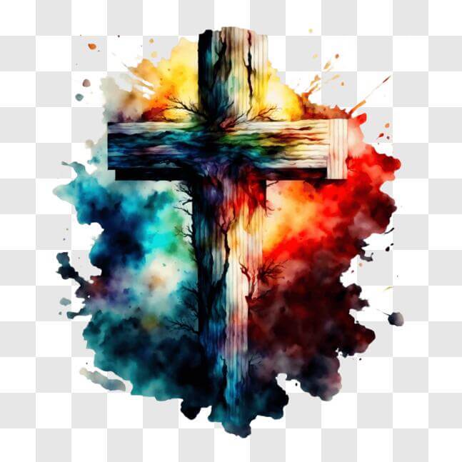 Download Colorful Cross with Paint Splatters PNGs Online - Creative Fabrica