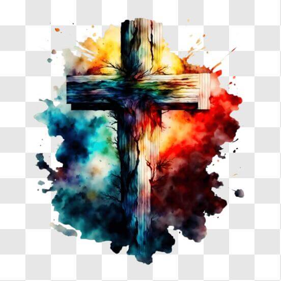 Download Religious Symbol - Colorful Cross with Water Splashes PNGs ...