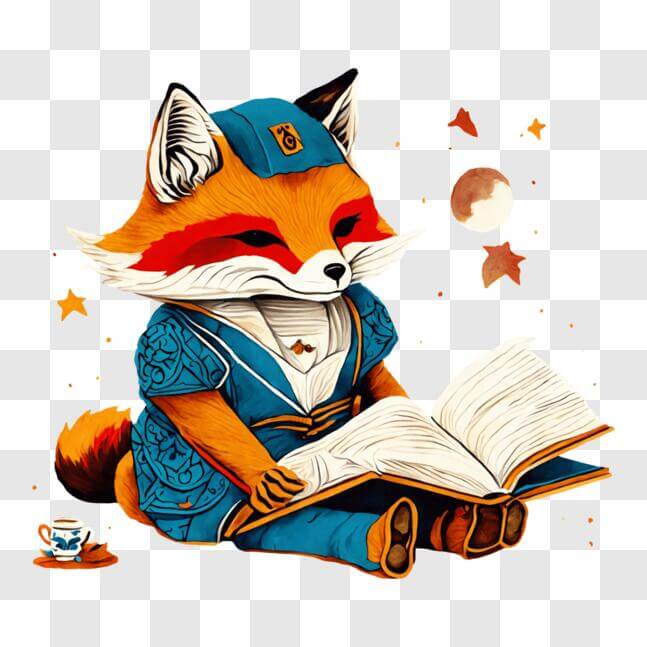 Download Illustration of a Fox Reading a Book PNGs Online - Creative ...
