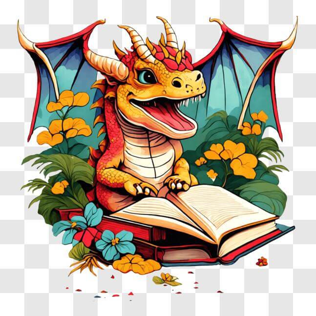 Download Colorful Dragon Reading a Book PNGs Online - Creative Fabrica