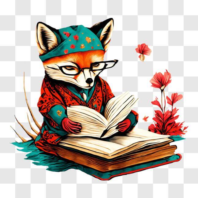Download Fox reading a book illustration PNGs Online - Creative Fabrica