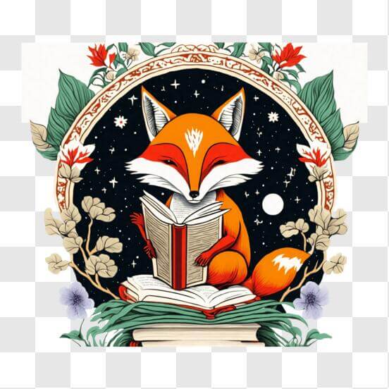 Download Orange Fox Reading a Book PNGs Online - Creative Fabrica