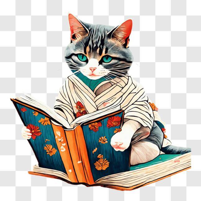 Download Cat Reading Book - Cute Gray and White Cat Engaged in Reading ...
