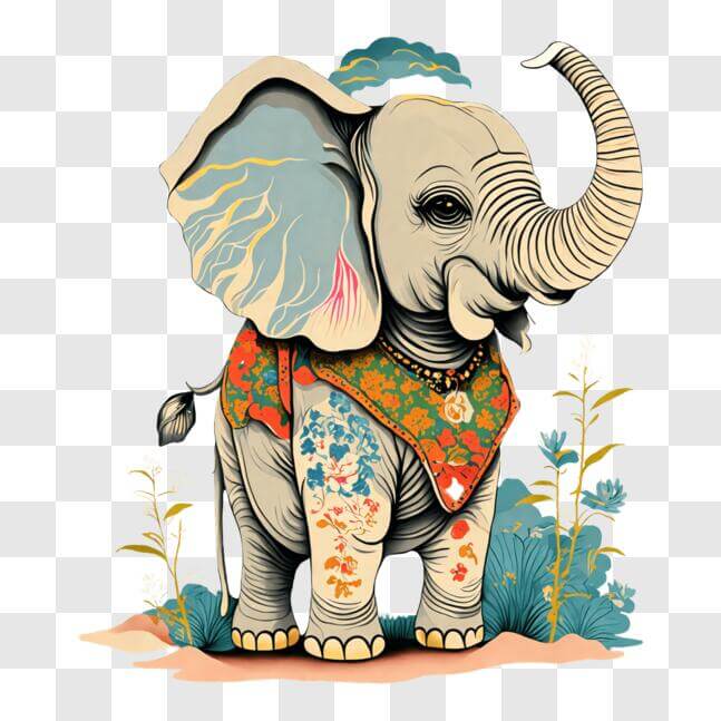 Download Cute Elephant with Trunk Up and Decorative Bandana PNGs Online ...
