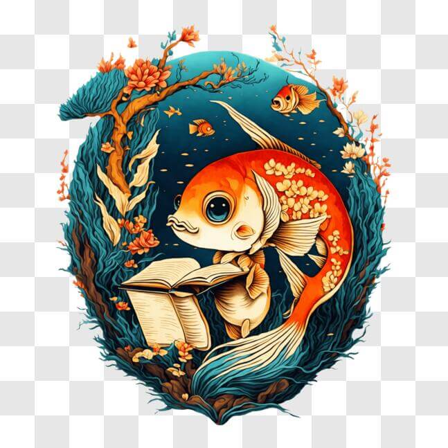Download Koi Fish Reading a Book Illustration PNGs Online - Creative ...