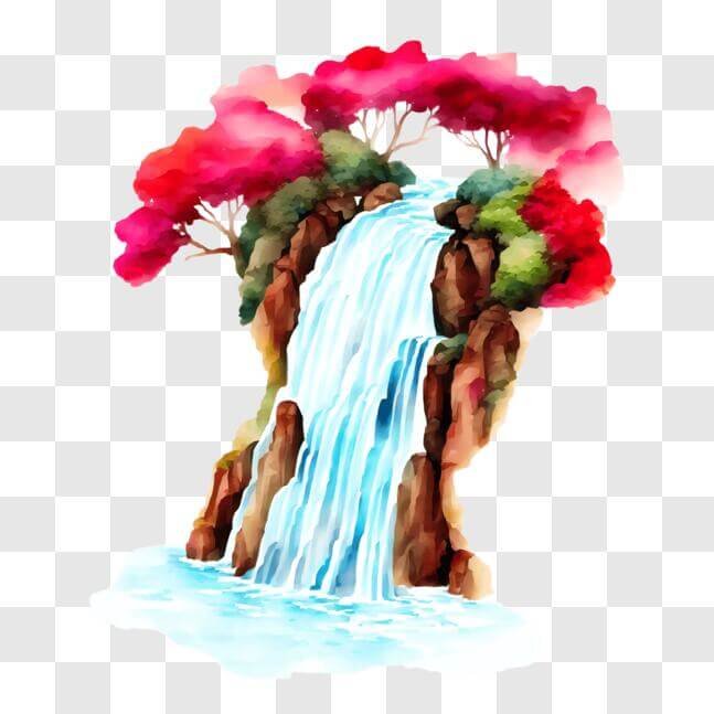 Download Waterfall with Red Trees in a Serene Setting PNGs Online ...