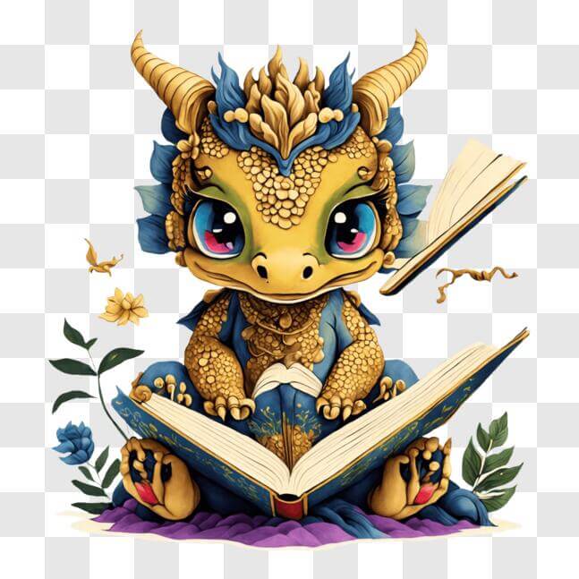 Download Dragon on an Open Book - Educational Illustration PNGs Online ...