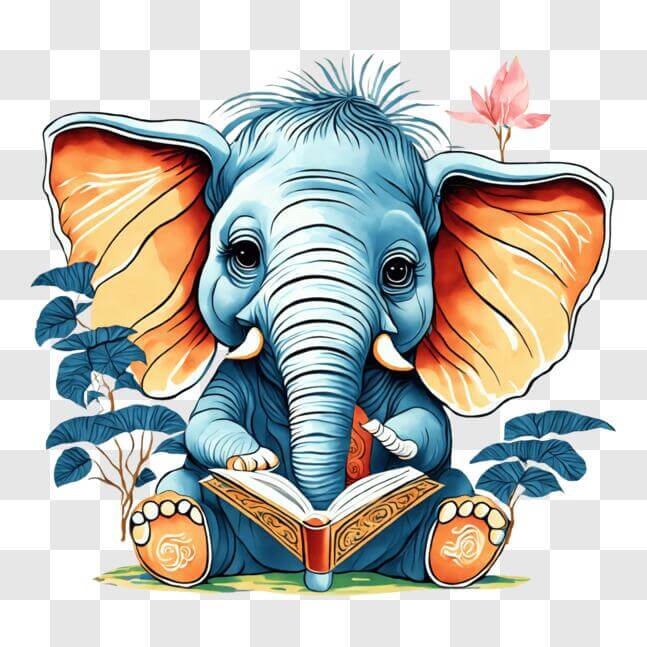 Download Elephant Reading a Book PNGs Online - Creative Fabrica