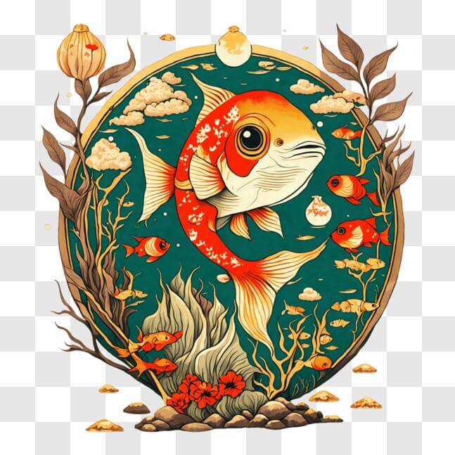 Download Colorful Fish Illustration in Water with Aquatic Elements PNGs ...